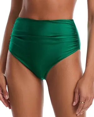 Simkhai Teya High Waisted Ruched Bikini Bottom - Kelly Green
