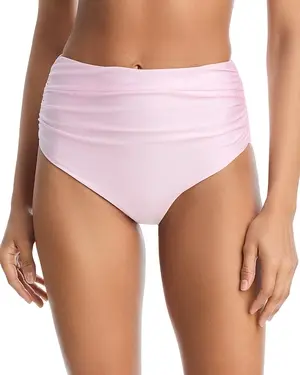Simkhai Teya High Waisted Ruched Bikini Bottom - Tulip