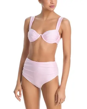 Simkhai Teya High-waisted Ruched Bikini Bottom - Tulip