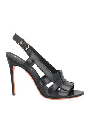 Santoni Leather Stiletto Sandals - Black