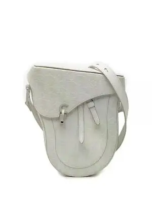Dior 2020 Oblique Calfskin Saddle Boxy Crossbody Bag - White