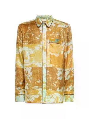 PIERRE-LOUIS MASCIA Aloe Print Long-sleeve Shirt - Brown