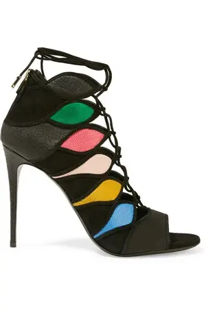 FERRAGAMO Felicity Paneled Suede And Croc-effect Leather Sandals