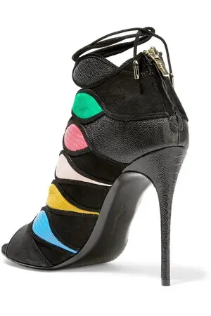FERRAGAMO Felicity Paneled Suede And Croc-effect Leather Sandals