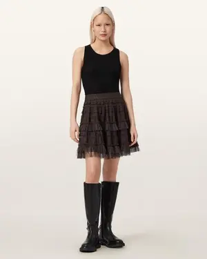 ALLSAINTS Arlea Lace Mini Skirt - Bottle Brown