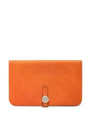 Hermès 2004 Clemence Dogon Duo Wallet Gm Long Wallets - Orange
