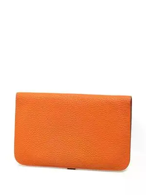 Hermès 2004 Clemence Dogon Duo Wallet Gm Long Wallets - Orange