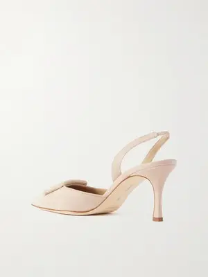 Manolo Blahnik Maysli 70 Buckled Suede Slingback Pumps - Neutrals