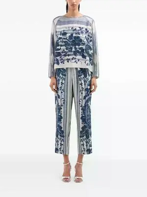 PIERRE-LOUIS MASCIA Floral And Geometric Print Long Sleeve Blouse - Blue