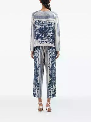 PIERRE-LOUIS MASCIA Floral And Geometric Print Long Sleeve Blouse - Blue