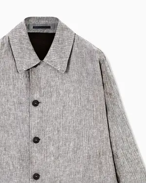Giorgio Armani Mélange Linen Pea Coat - Grey