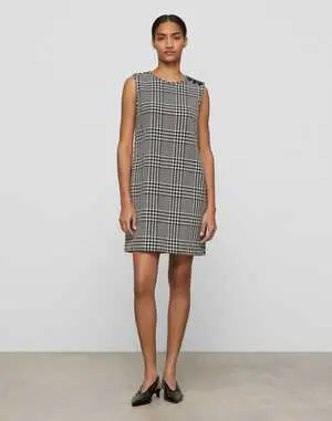 Lafayette 148 New York Plaid Sleeveless Shift Dress - Black Multi
