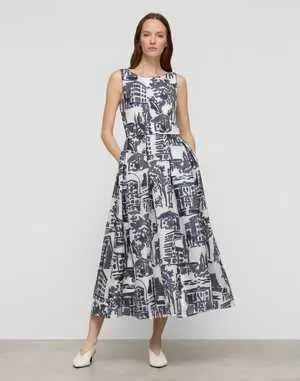 Lafayette 148 New York Cityscape Jacquard A-line Dress