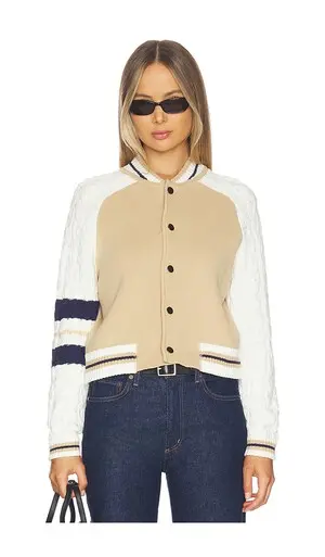 Central Park West Chloe Cable Knit Bomber Jacket - Camel