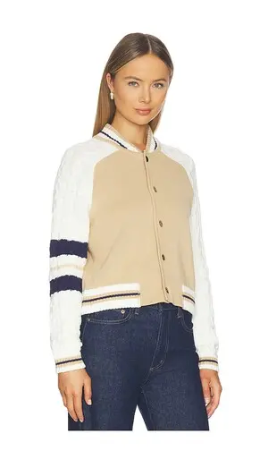 Central Park West Chloe Cable Knit Bomber Jacket - Camel
