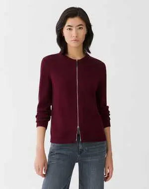 Lafayette 148 New York Cotton-silk Crewneck Bomber Cardigan - Aubergine