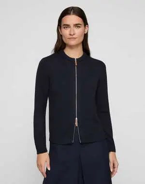 Lafayette 148 New York Cotton-silk Crewneck Bomber Cardigan - Blue Ink