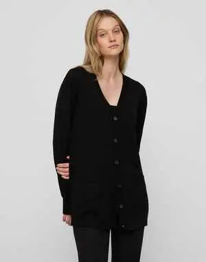Lafayette 148 New York Petite Washable Merino Wool Button Front Cardigan - Black