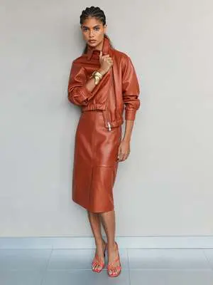 REISS Miley Leather Midi Pencil Skirt