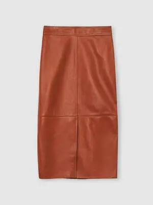 REISS Miley Leather Midi Pencil Skirt