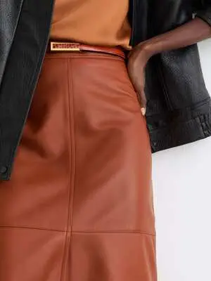 REISS Miley Leather Midi Pencil Skirt