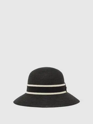 REISS Cindy Ribbon-trim Straw-effect Hat - Black
