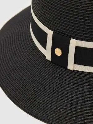 REISS Cindy Ribbon-trim Straw-effect Hat - Black