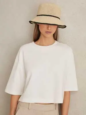 REISS Edith Tipped Straw Bucket Hat - Natural