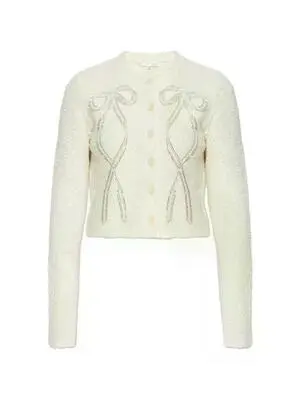 LoveShackFancy Leocadia Beaded Bow Cardigan