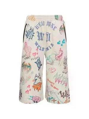 We11Done Printed Wide Leg Shorts