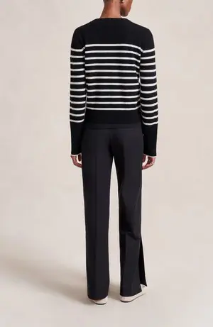 LA LIGNE Striped Lean Lines Cashmere Cardigan - Black/cream