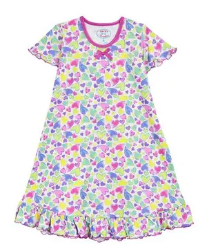 SARA’S PRINTS Short Sleeve Ruffle Nightgown Colorful Hearts