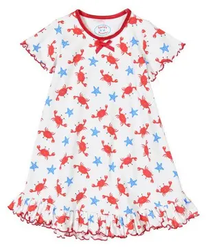 SARA’S PRINTS Short Sleeve Ruffle Nightgown - Crab & Starfish