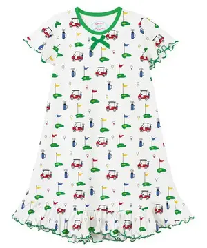 SARA’S PRINTS Short Sleeve Ruffle Nightgown - Golf