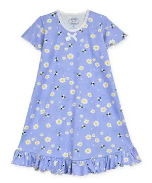 SARA’S PRINTS Short Sleeve Ruffle Nightgown - Happy Bees