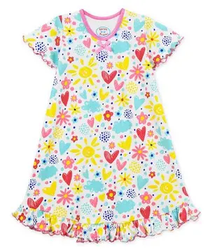 SARA’S PRINTS Short Sleeve Ruffle Nightgown - I Love Flowers