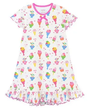 SARA’S PRINTS Short Sleeve Ruffle Nightgown - Ice Cream