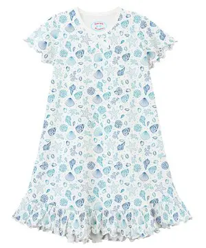 SARA’S PRINTS Short Sleeve Ruffle Nightgown - Seashells