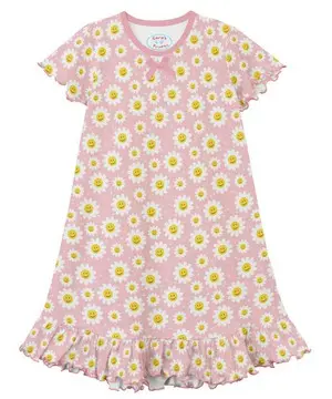 SARA’S PRINTS Short Sleeve Ruffle Nightgown - Smiling Daisies