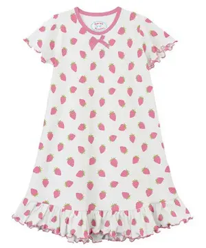 SARA’S PRINTS Short Sleeve Ruffle Nightgown - Strawberries