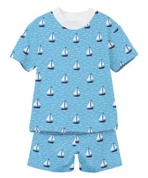 SARA’S PRINTS Loose Fit Classic Short Pajama 2-piece Set - Sailboat