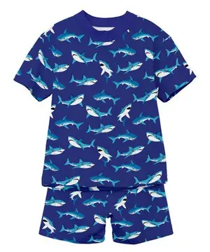 SARA’S PRINTS Loose Fit Classic Short Pajama 2-piece Set - Tiger Sharks