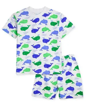 SARA’S PRINTS Loose Fit Classic Short Pajama 2-piece Set - Whale Blue