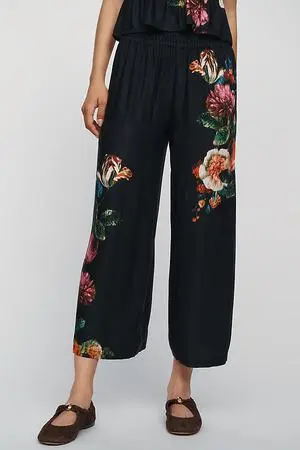 THE SOMERSET COLLECTION BY ANTHROPOLOGIE Silken Floral Pants - Black Pattern