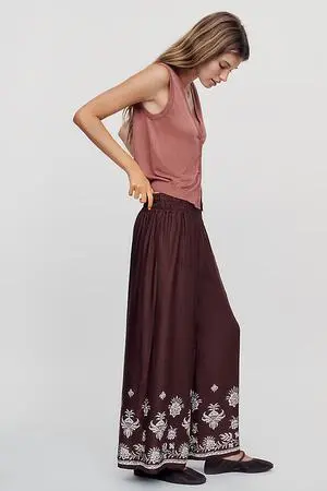 THE SOMERSET COLLECTION BY ANTHROPOLOGIE Silken Floral Pants - Brown Pattern