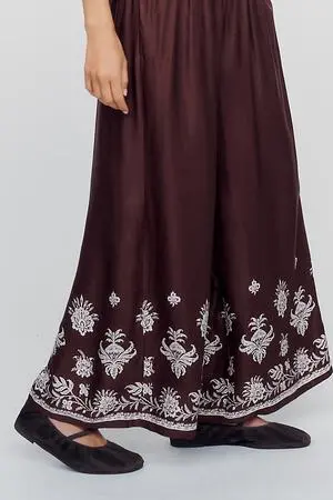 THE SOMERSET COLLECTION BY ANTHROPOLOGIE Silken Floral Pants - Brown Pattern