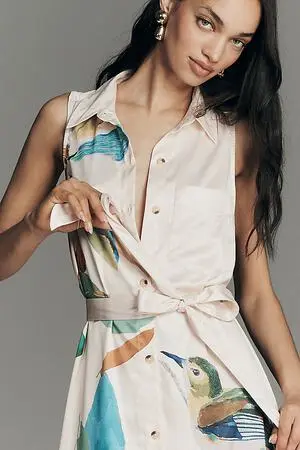 Maeve Mona Maxi Shirtdress - Blue Pattern