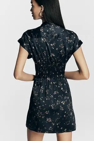 PILCRO Silken Pleated Shirt Dress - Navy