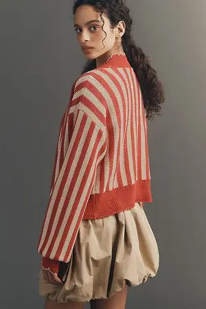 Anthropologie Waffle-knit Scalloped Cardigan Sweater - Red