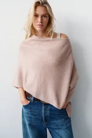 Anthropologie Knit Asymmetric Poncho - Tan